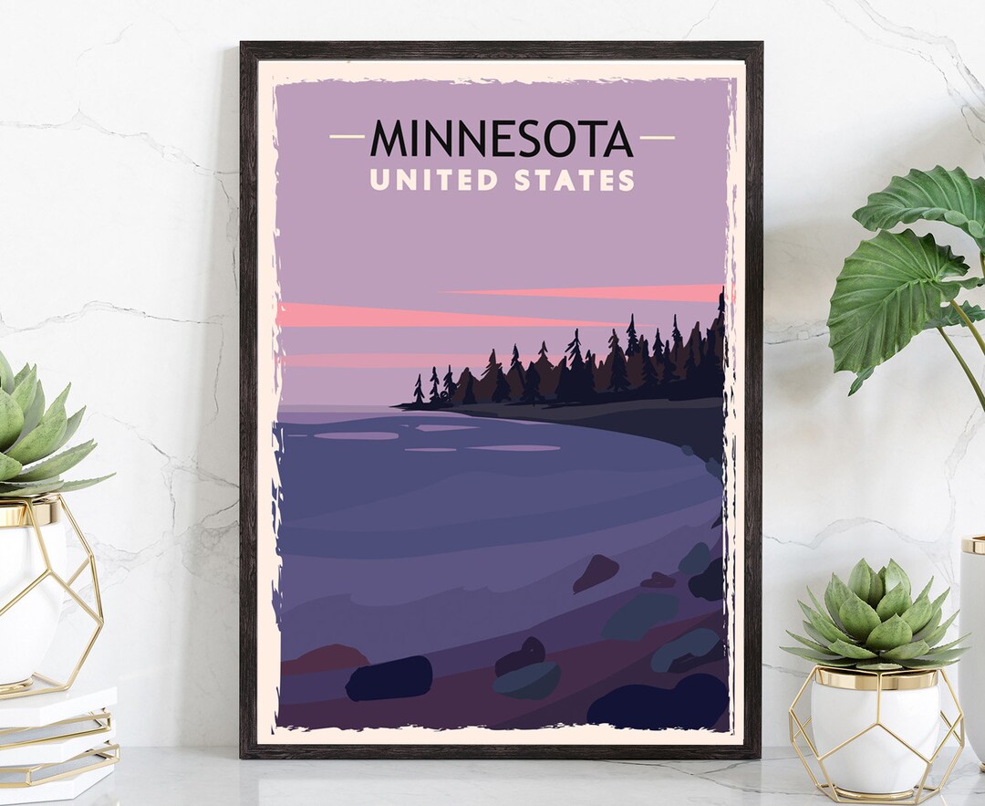 Retro Style Travel Poster, Minnesota Vintage Rustic Poster Print, Home ...