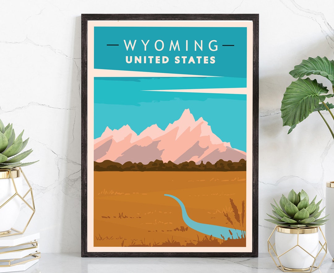 Retro Style Travel Poster, Wyoming Vintage Rustic Poster Print, Home ...