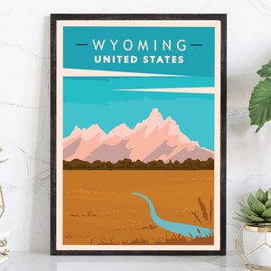 Retro Style Travel Poster, Wyoming Vintage Rustic Poster Print, Home ...