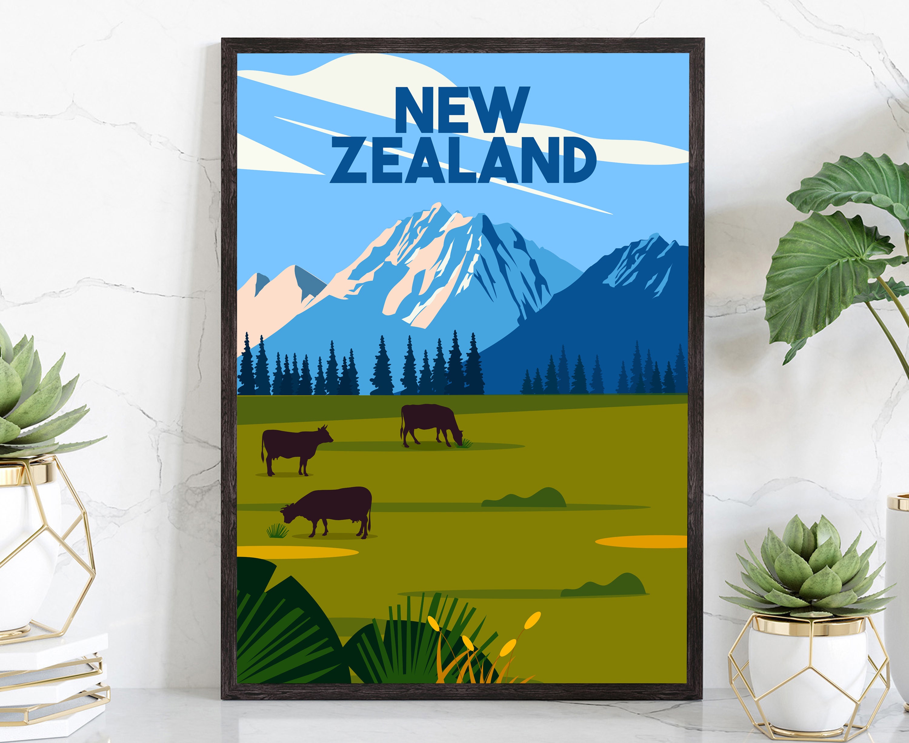 NEW ZEALAND Travel Poster New Zealand Cityscape and Landmark | Etsy