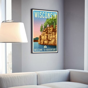 Retro Style Travel Poster, Wisconsin Vintage Rustic Poster Print, Home ...