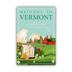 Retro Style Travel Poster, Vermont Vintage Rustic Poster Print, Home ...