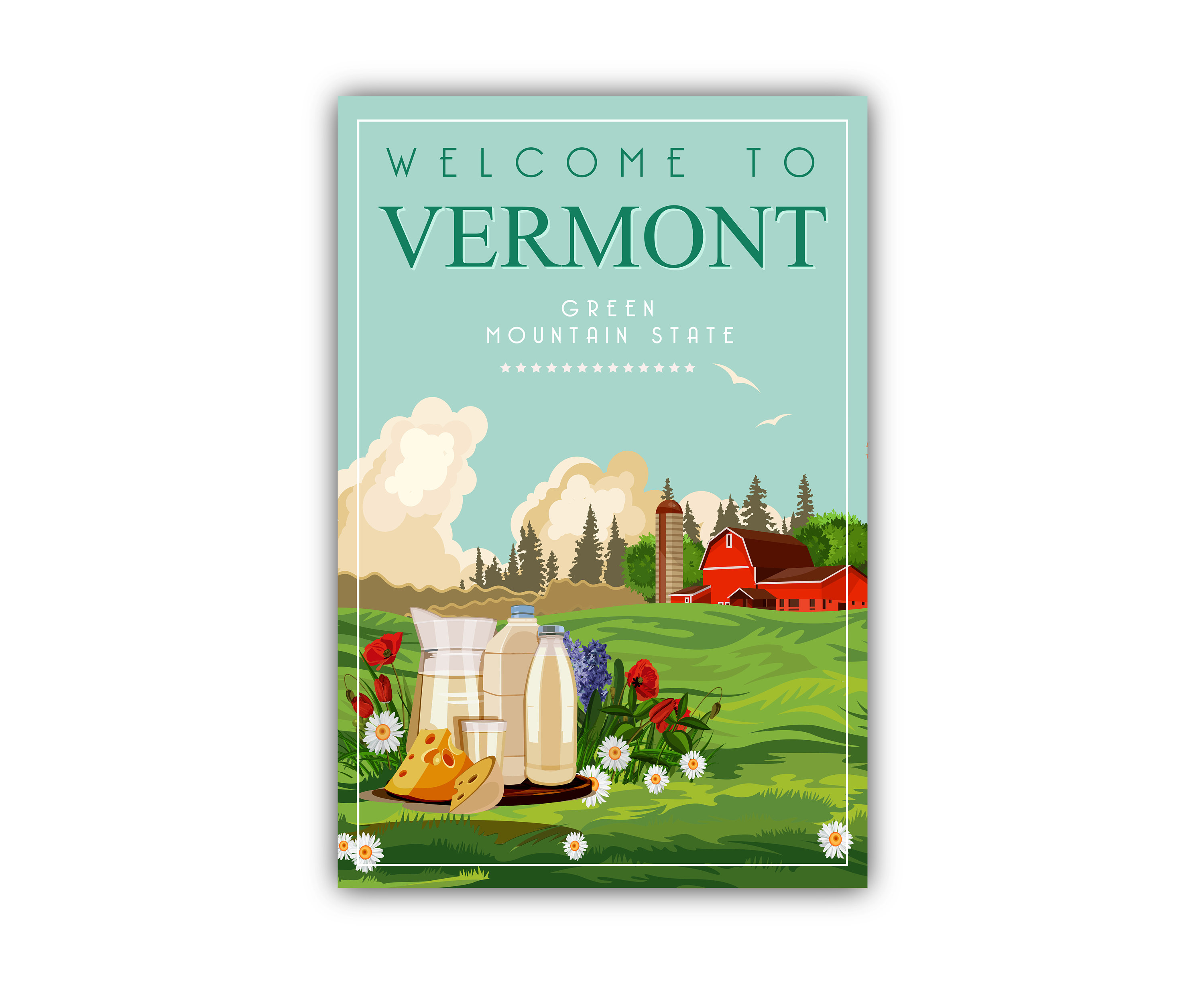 Retro Style Travel Poster, Vermont Vintage Rustic Poster Print, Home ...