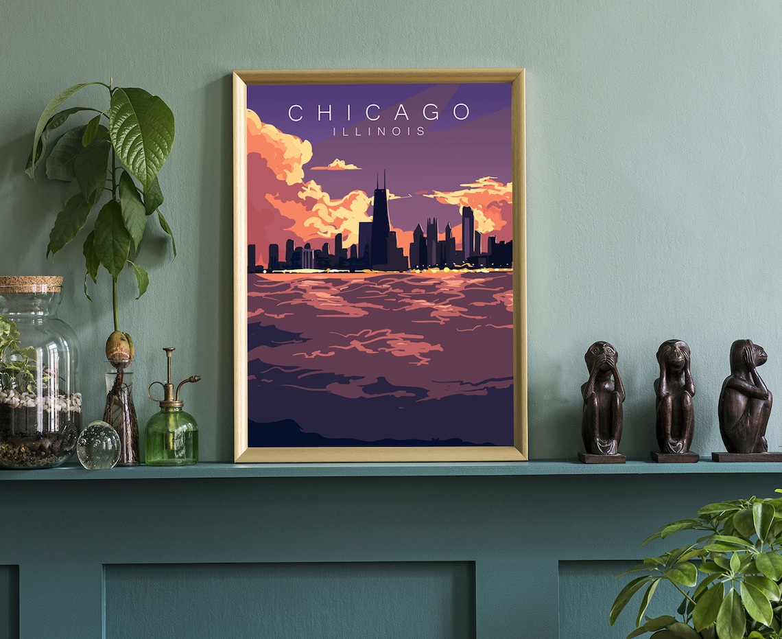 Retro Style Travel Poster Chicago Vintage Rustic Poster | Etsy