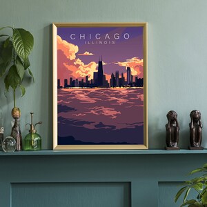 Retro Style Travel Poster, Chicago Vintage Rustic Poster Print, Home ...