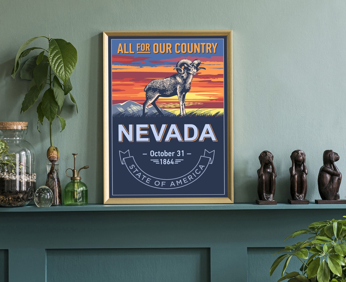 United States Poster, Nevada State Poster Print, Nevada State Emblem ...