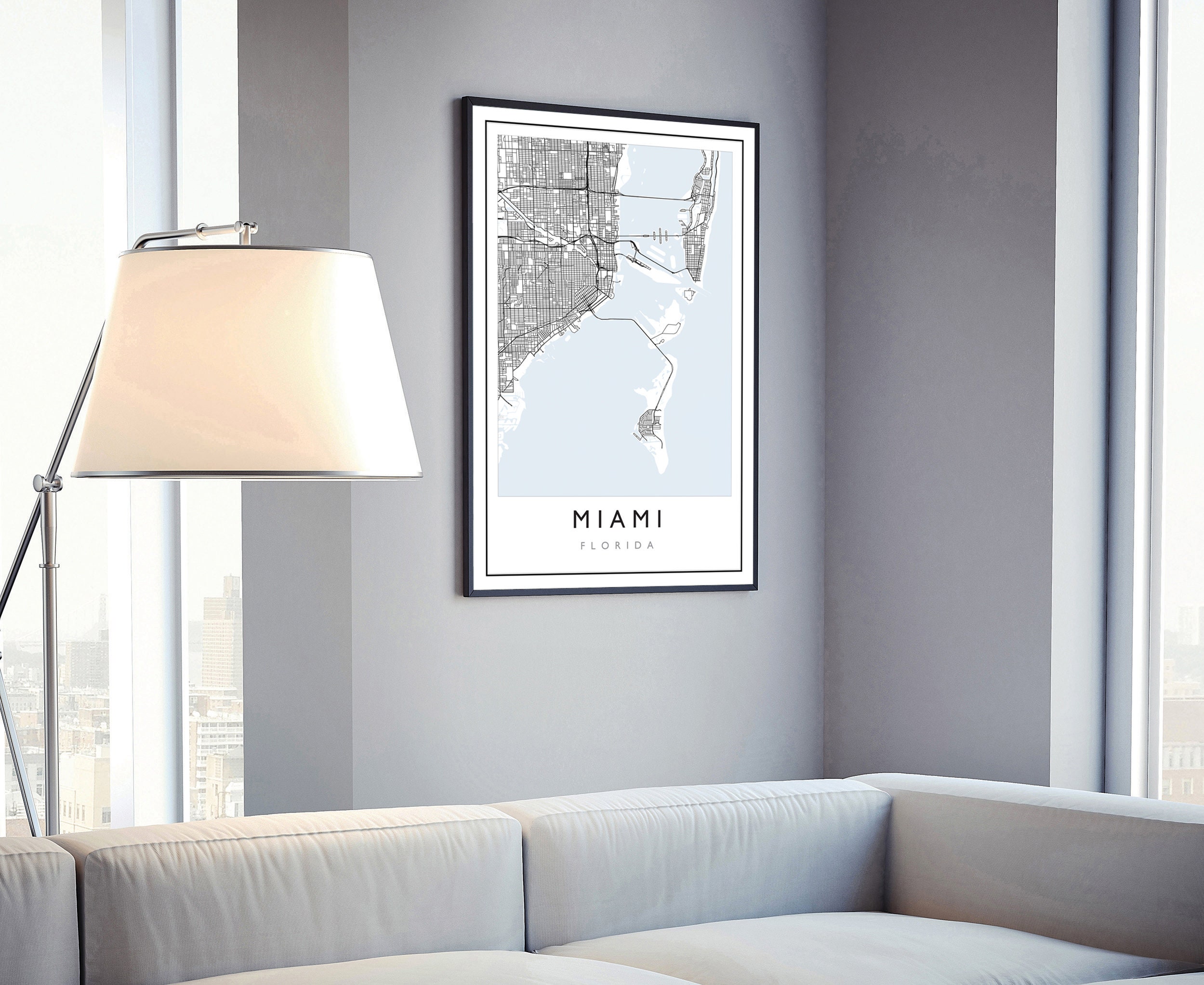 Miami Florida City Map, Miami Florida Road Map Poster, City Street Map ...