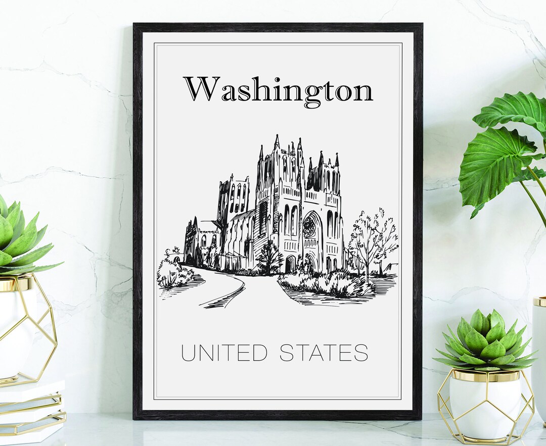 Hand Drawn Poster Print, Washington State Retro Travel Poster ...