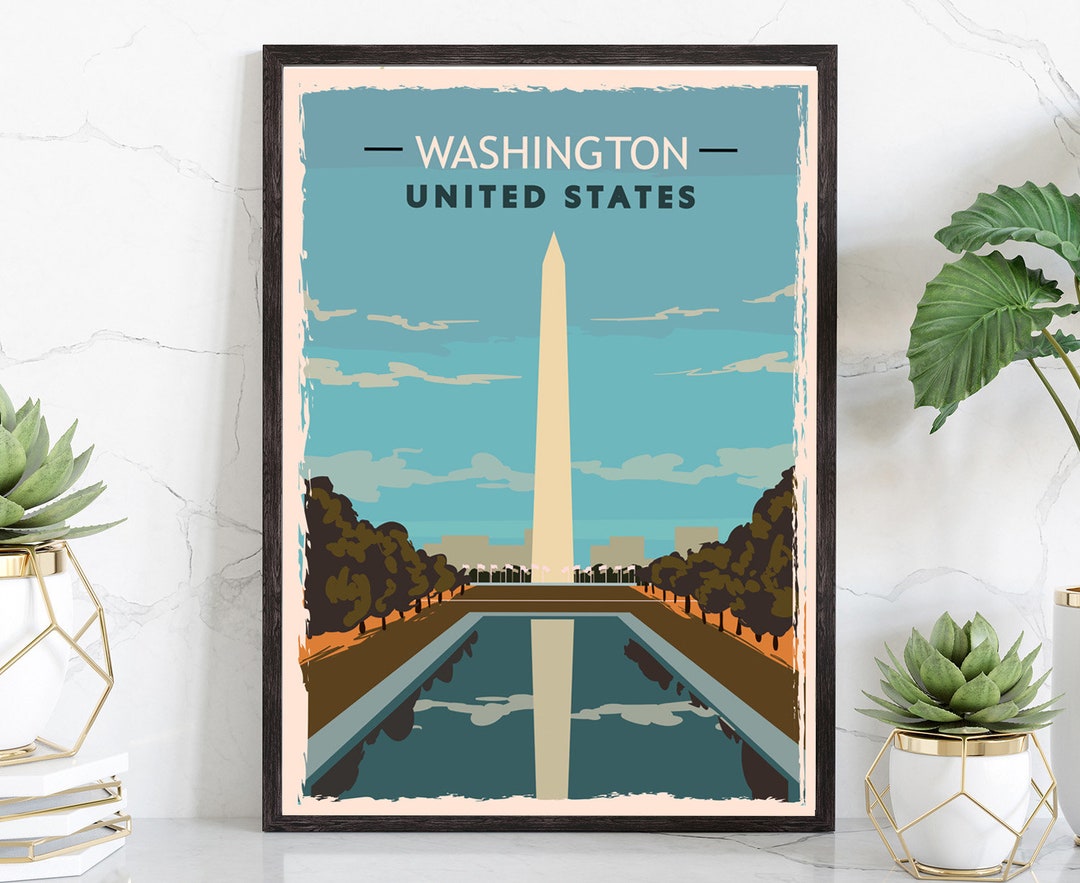 Retro Style Travel Poster, Washington Vintage Rustic Poster Print, Home ...