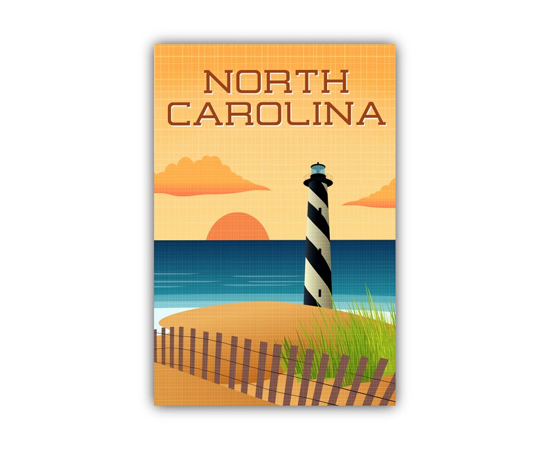 Retro Style Travel Poster, North Carolina Vintage Rustic Poster Print ...