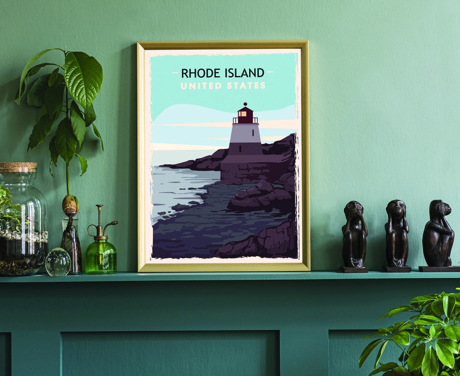 Retro Style Travel Poster, Rhode Island Vintage Rustic Poster Print ...