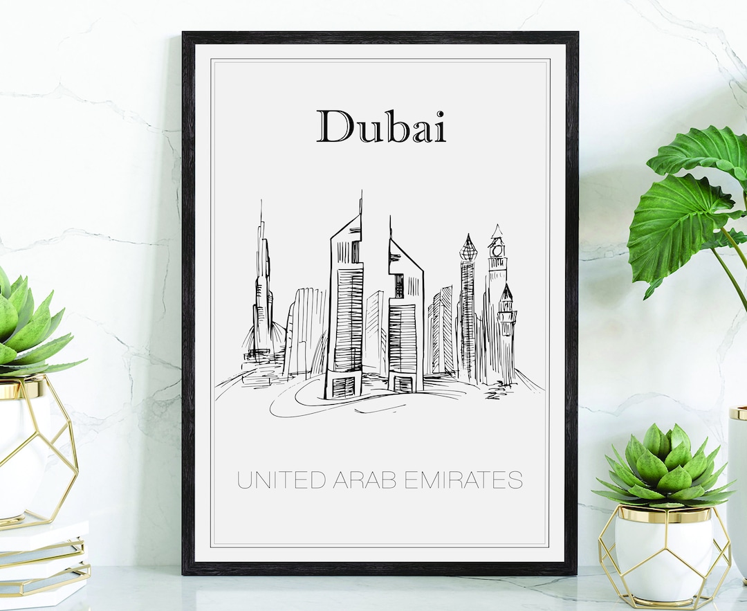 Hand Drawn Poster, Dubai Travel Poster, United Arab Emirates Poster ...