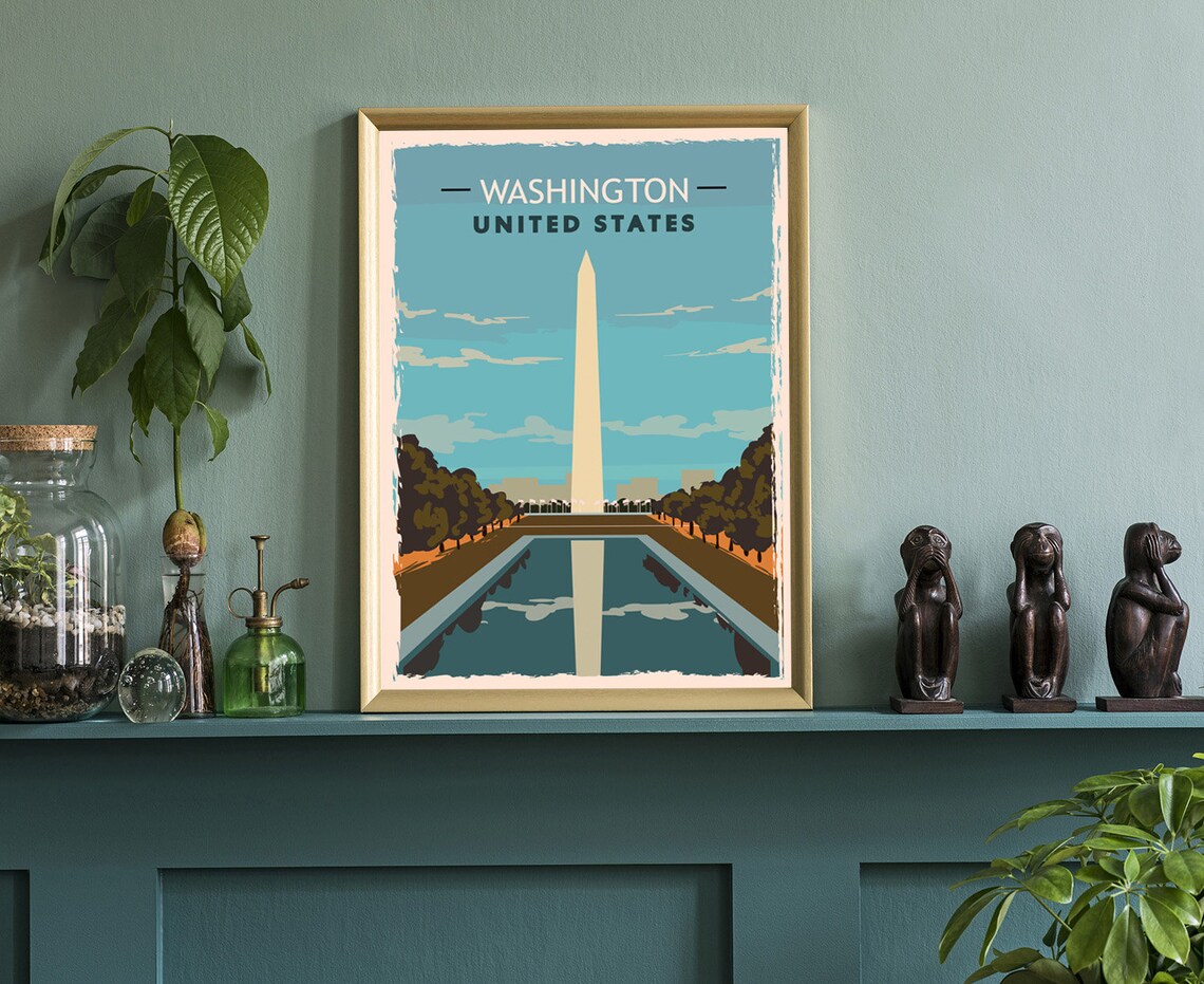 Retro Style Travel Poster Washington Vintage Rustic Poster | Etsy