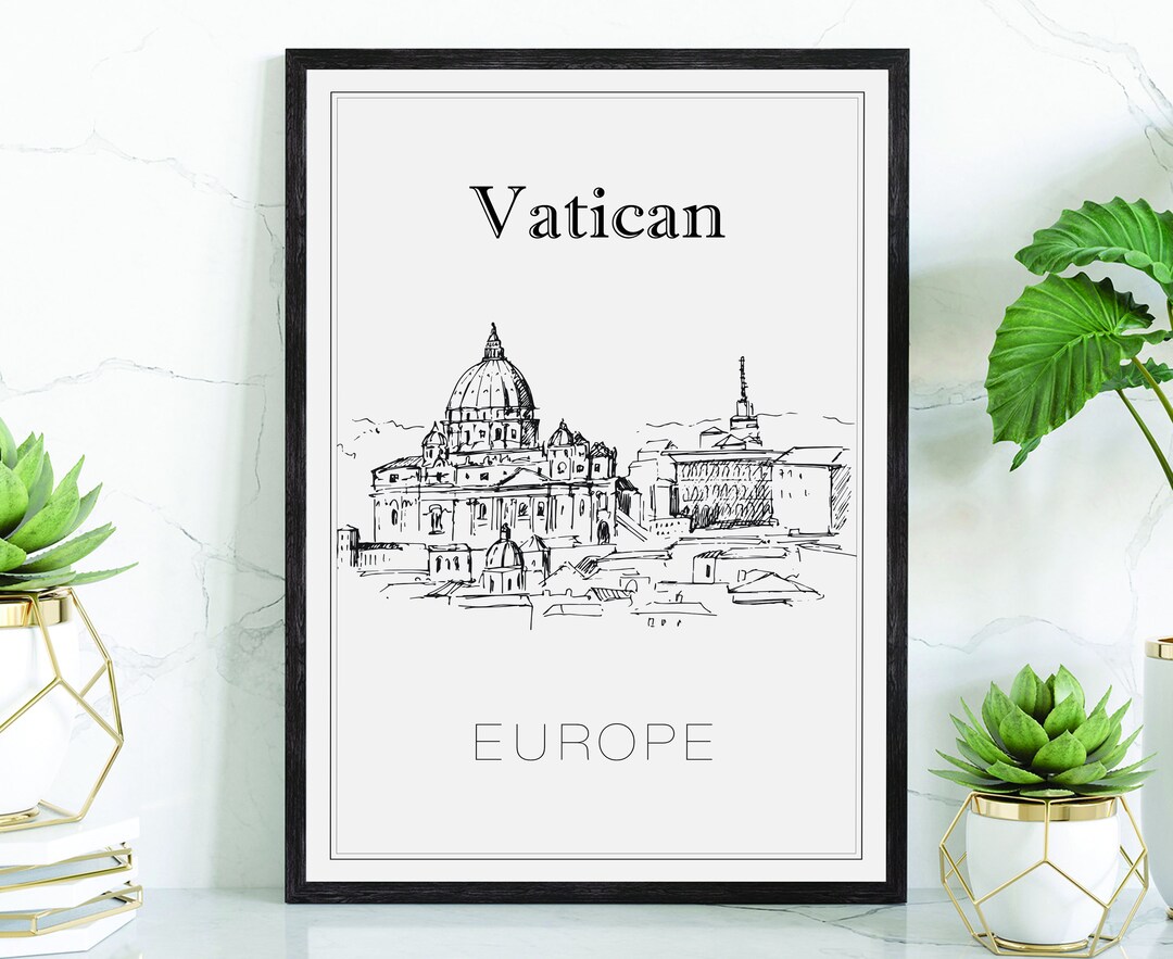 Hand Drawn Poster, Vatican Travel Poster, Europe Poster Wall Art ...