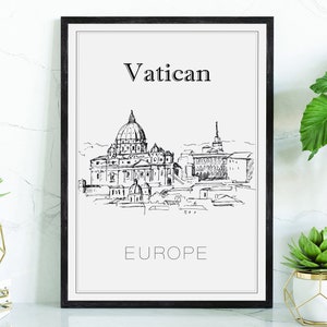 Hand Drawn Poster, Vatican Travel Poster, Europe Poster Wall Art ...