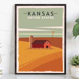 Retro Style Travel Poster, Kansas Vintage Rustic Poster Print, Home ...
