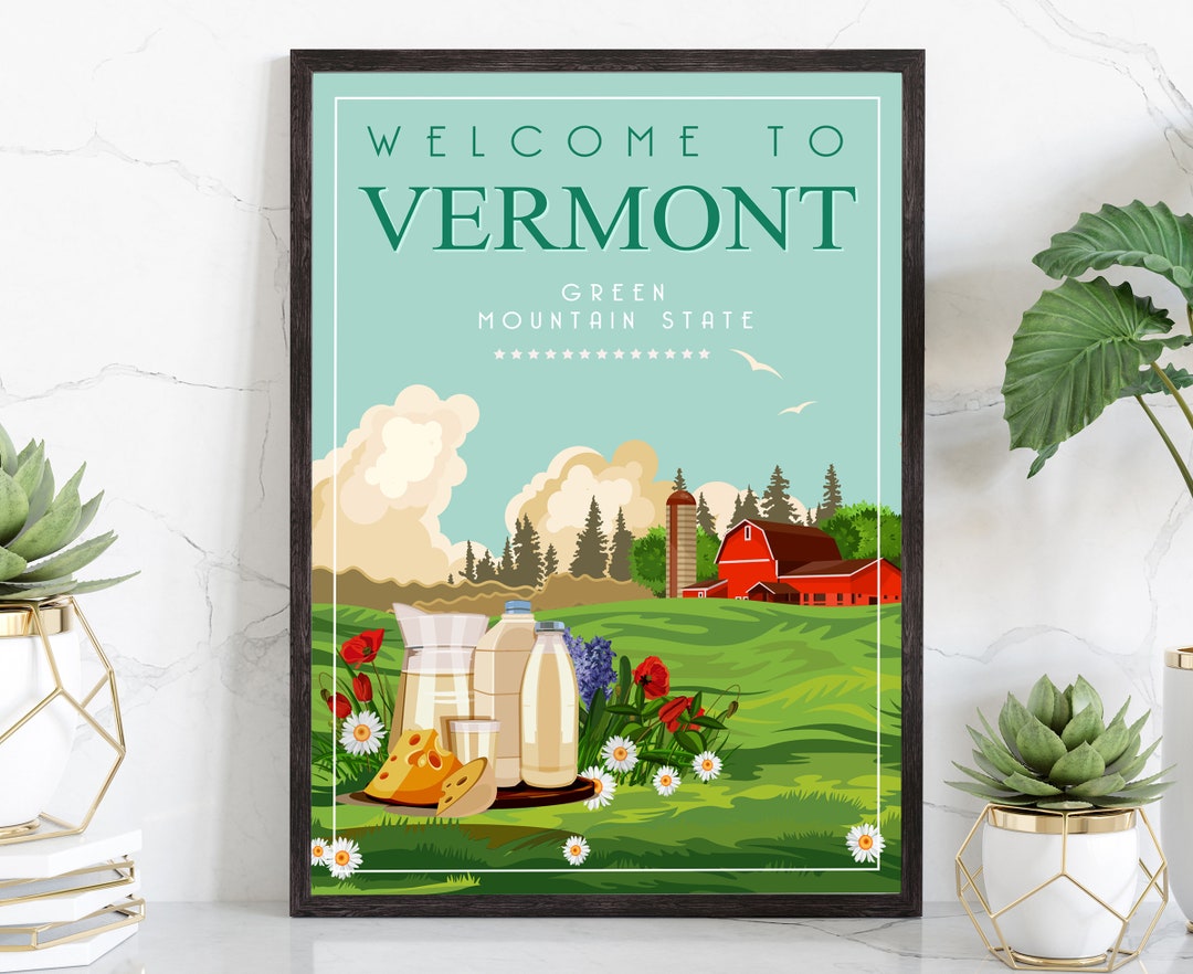 Retro Style Travel Poster, Vermont Vintage Rustic Poster Print, Home ...