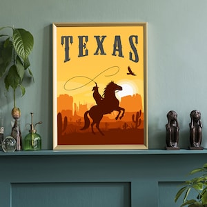 Retro Style Travel Poster, Texas Vintage Rustic Poster Print, Home Wall ...