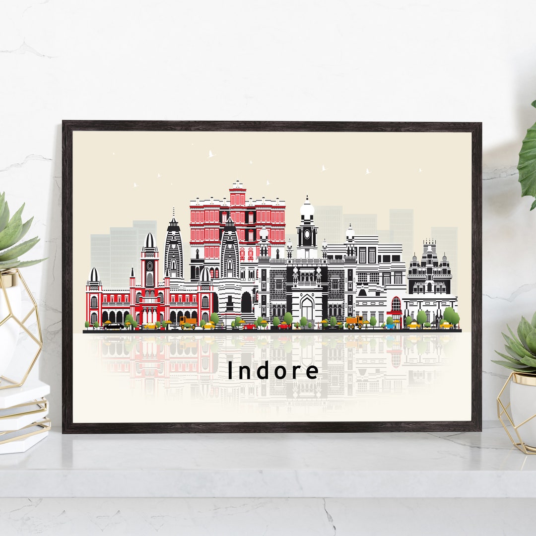 INDORE INDIA Illustration Skyline Poster, Modern Skyline Cityscape ...