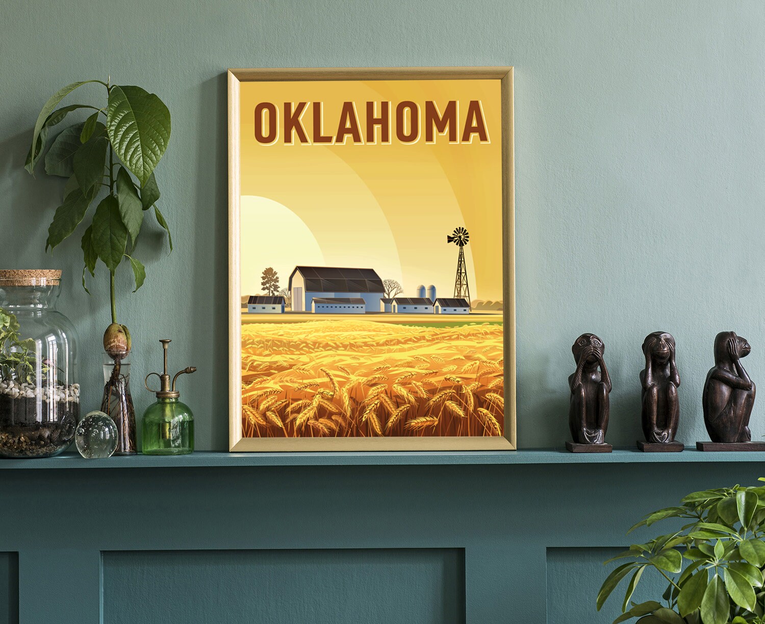 Retro Style Travel Poster, Oklahoma Vintage Rustic Poster Print, Home ...
