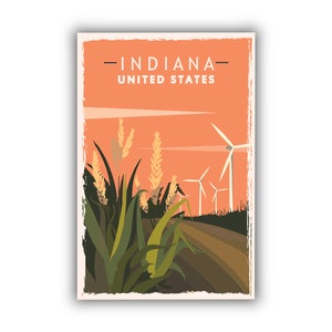 Retro Style Travel Poster, Indiana Vintage Rustic Poster Print, Home ...