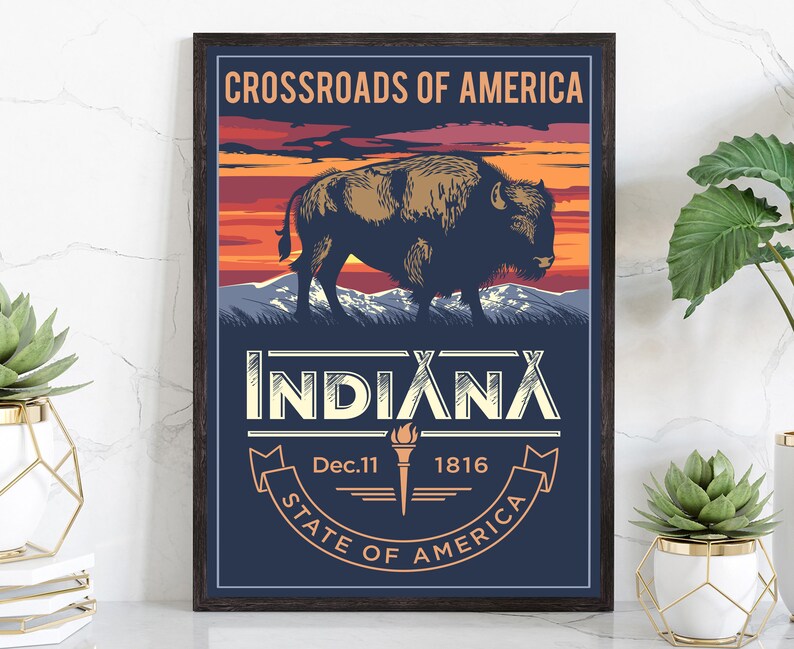 United States Indiana State Poster, Indiana Poster Print, Indiana State ...