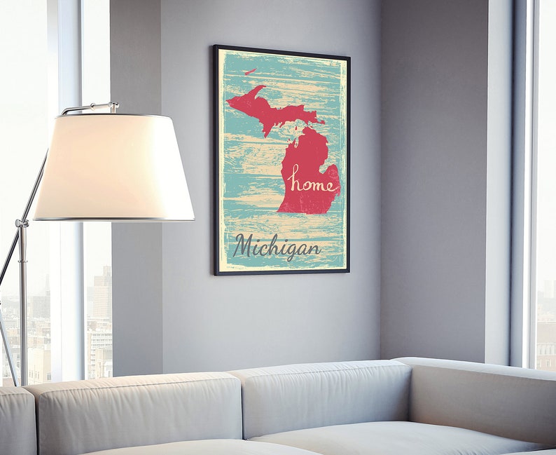 Retro Style Travel Poster Michigan Vintage State Poster | Etsy