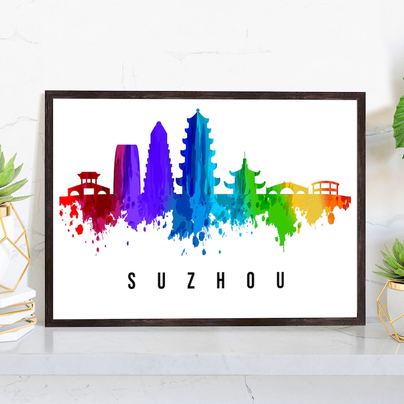 Pera Print Suzhou China Skyline Poster, China Poster, Illustration ...
