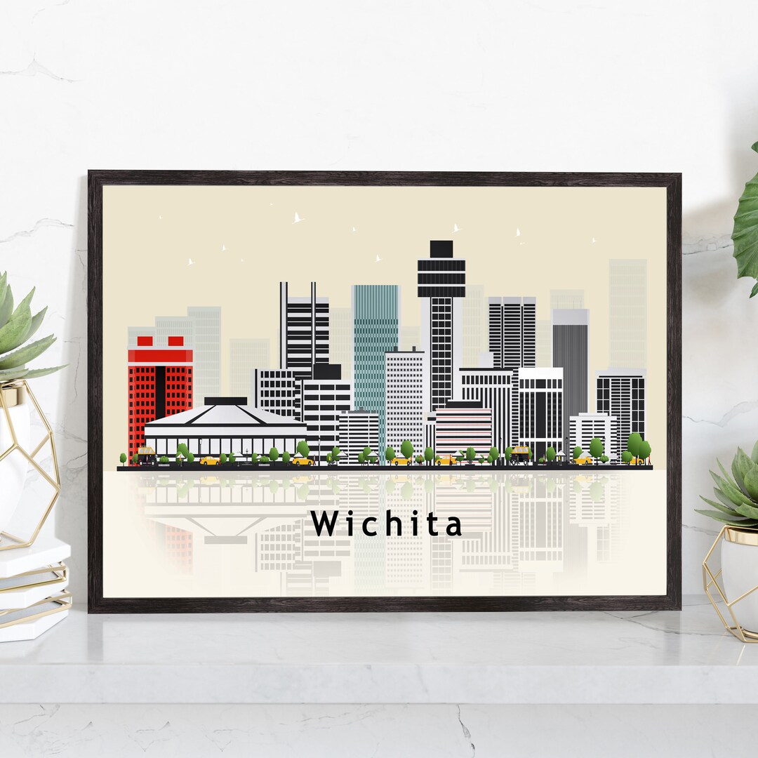 WICHITA KANSAS Illustration Skyline Poster, Kansas Modern Skyline ...