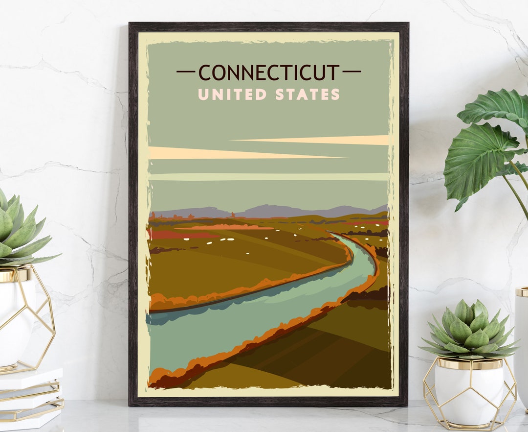 Retro Style Travel Poster, Connecticut Vintage Rustic Poster Print ...