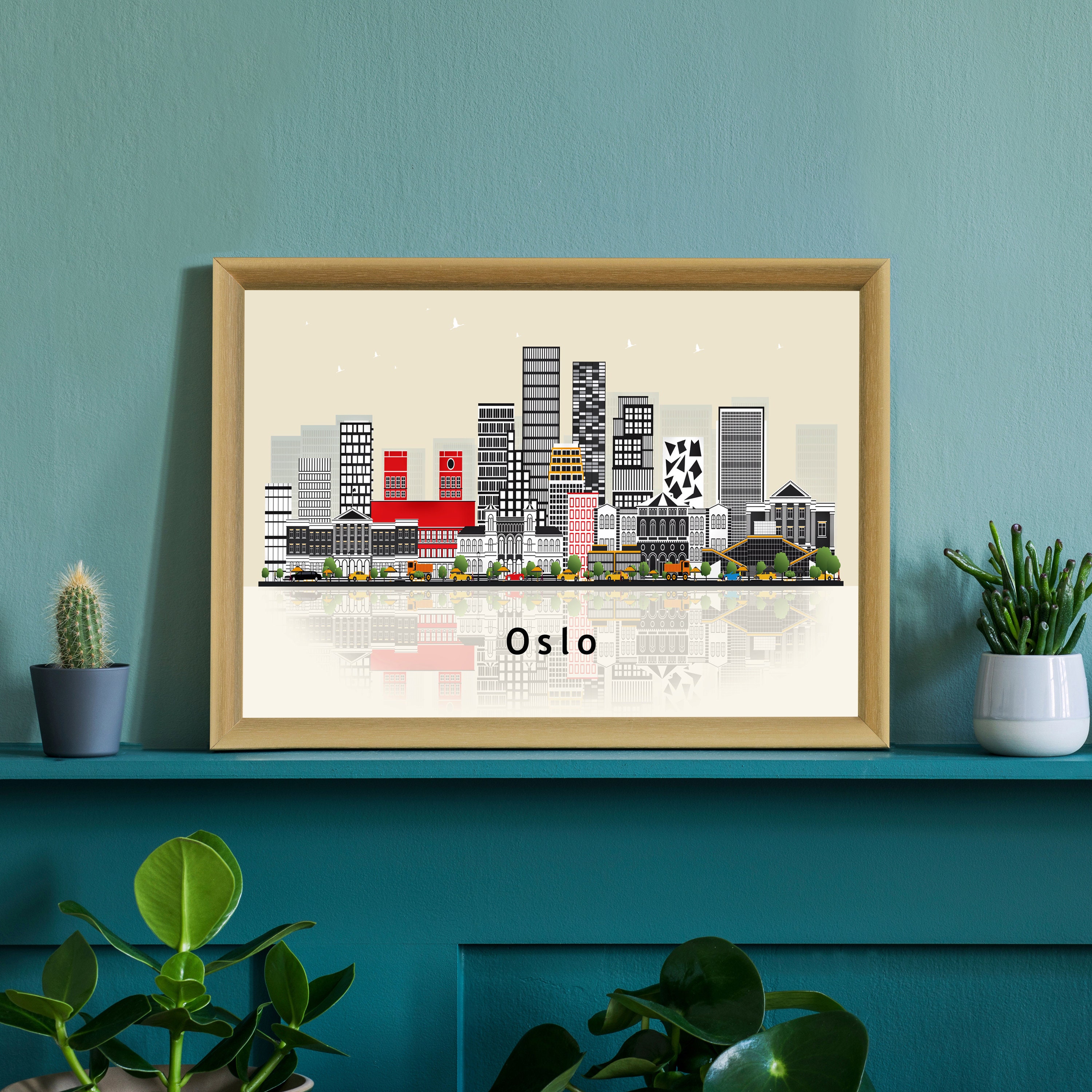 OSLO NORWAY Illustration Skyline Poster, Modern Skyline Cityscape ...