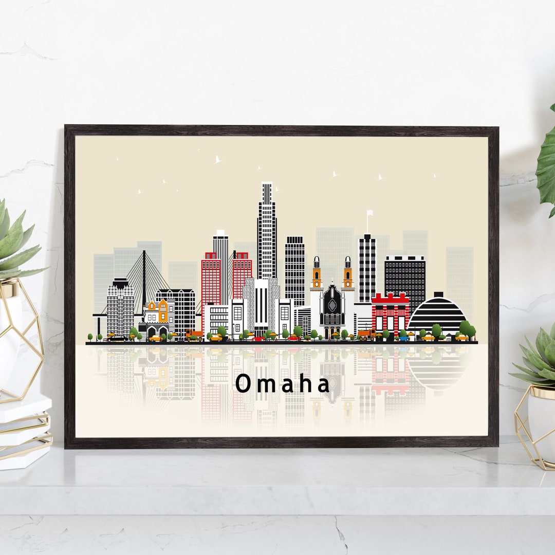 OMAHA NEBRASKA Illustration Skyline Poster, Nebraska Modern Skyline ...