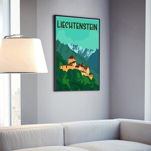 LIECHTENSTEIN TRAVEL POSTER, Liechtenstein Cityscape Landmark Poster ...
