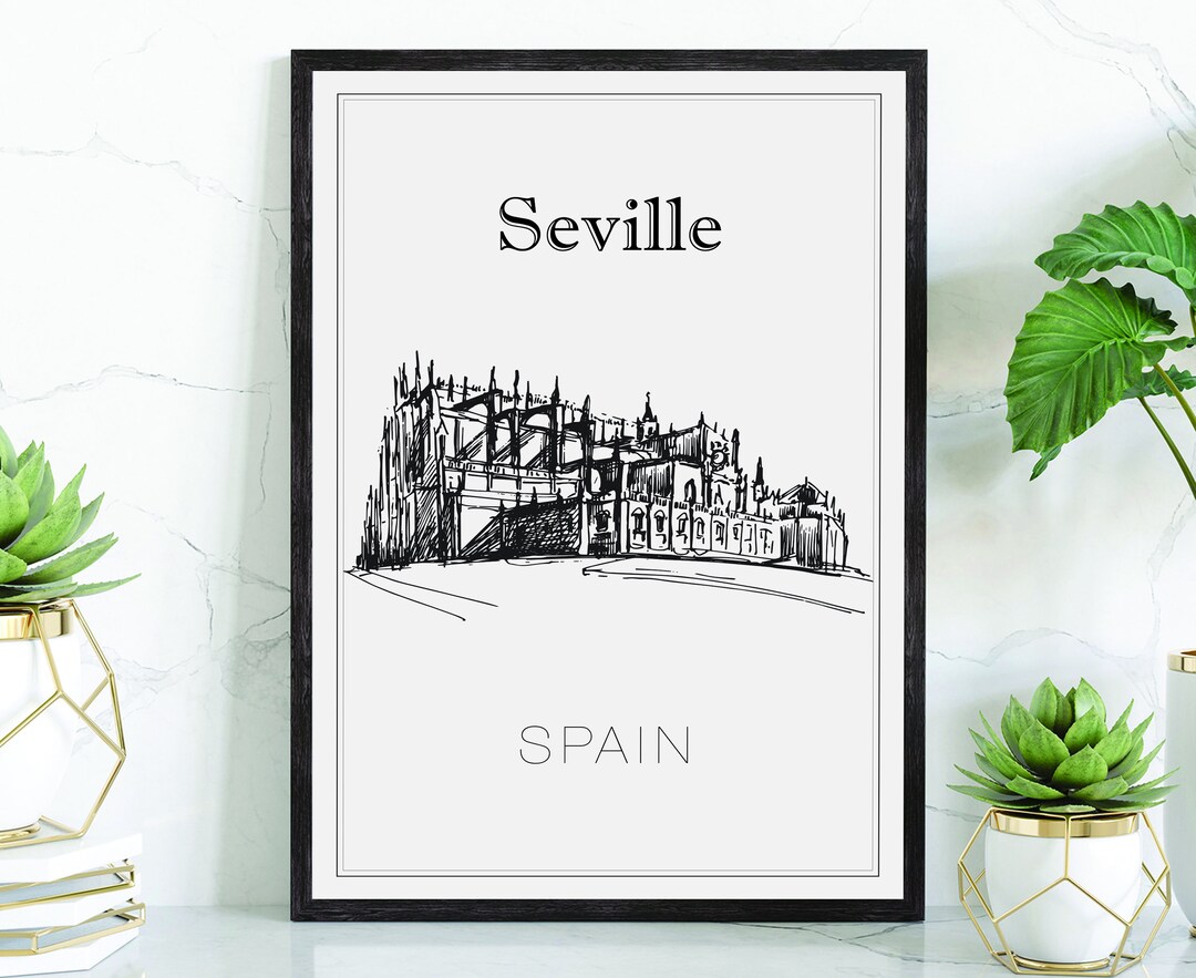 Hand Drawn Poster, Seville Travel Poster, Seville Poster Wall Art ...