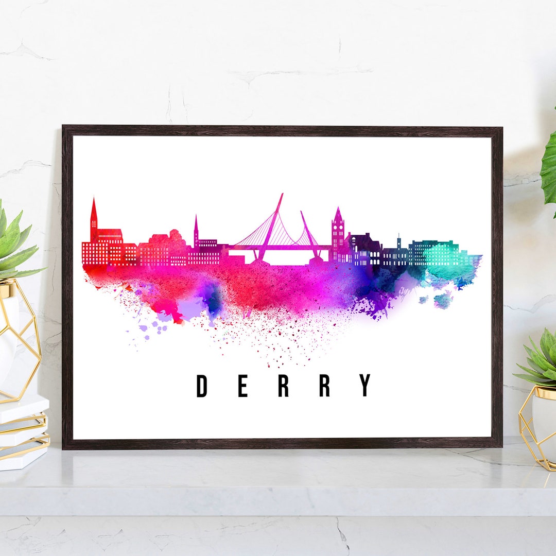 Derry Ireland Poster, Skyline Poster Cityscape Poster, Ireland Landmark ...