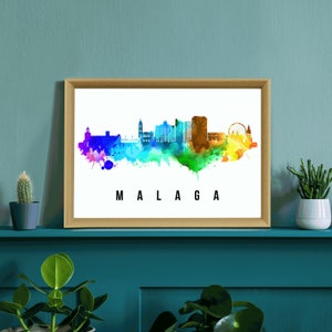 MALAGA - SPAIN Poster, Skyline Poster Cityscape and Landmark Malaga ...