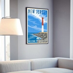 Retro Style Travel Poster, New Jersey Vintage Rustic Poster Print, Home ...