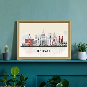 KOLKATA INDIA Illustration Skyline Poster, Modern Skyline Cityscape ...