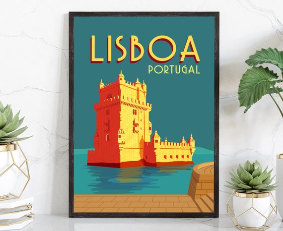 PORTUGAL TRAVEL POSTER Lisboa Portugal Cityscape and Landmark - Etsy