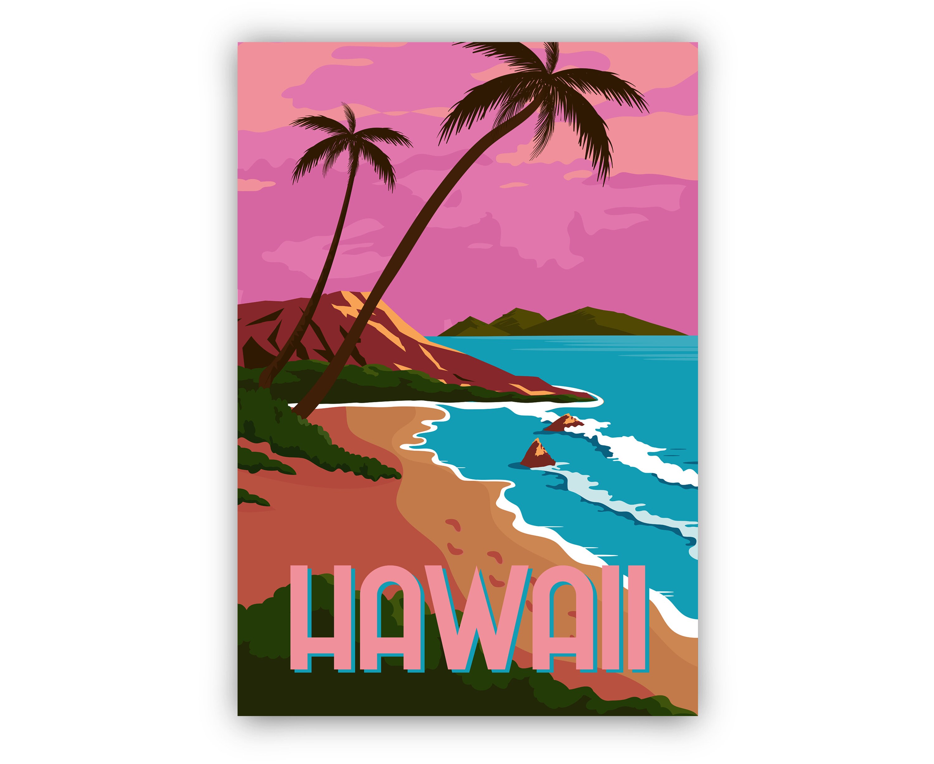 HAWAII TRAVEL POSTER Hawaii Poster Wall Art Hawaii Cityscape | Etsy