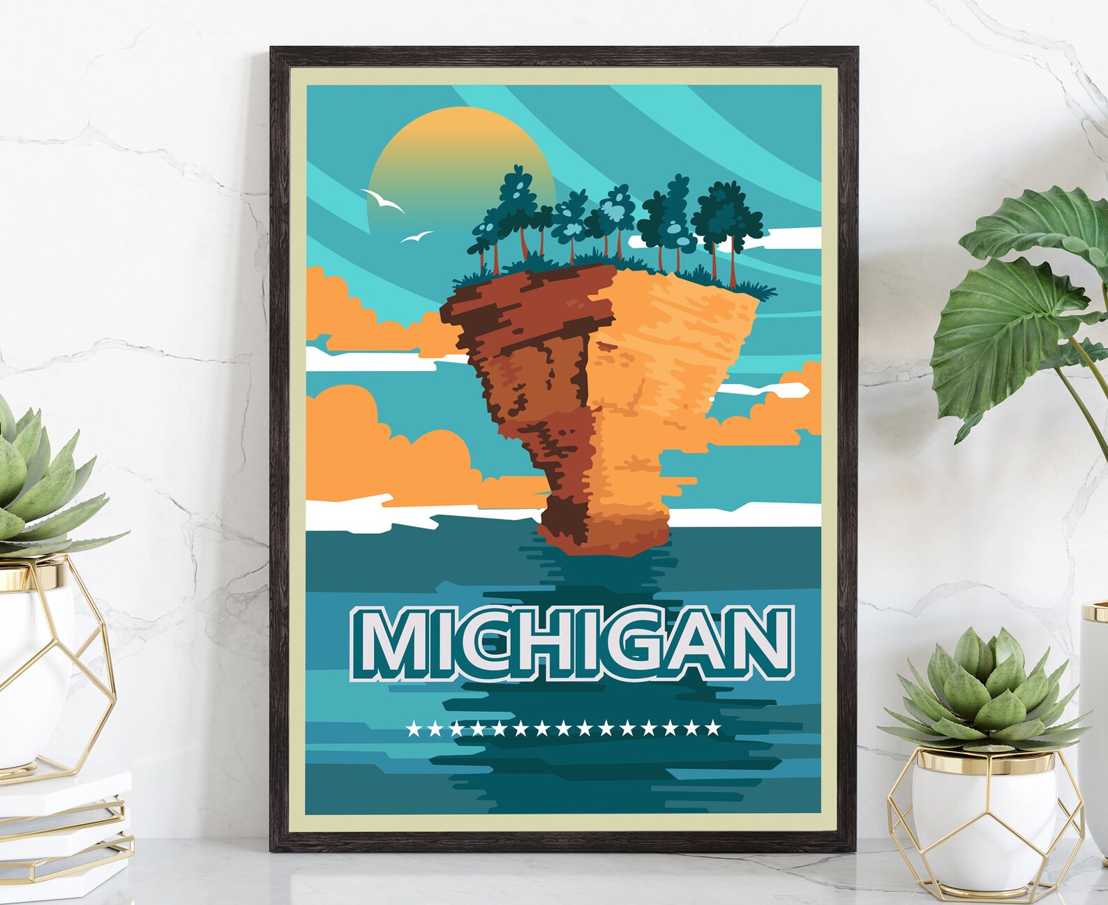 Retro Style Travel Poster, Michigan Vintage Rustic Poster Print, Home ...