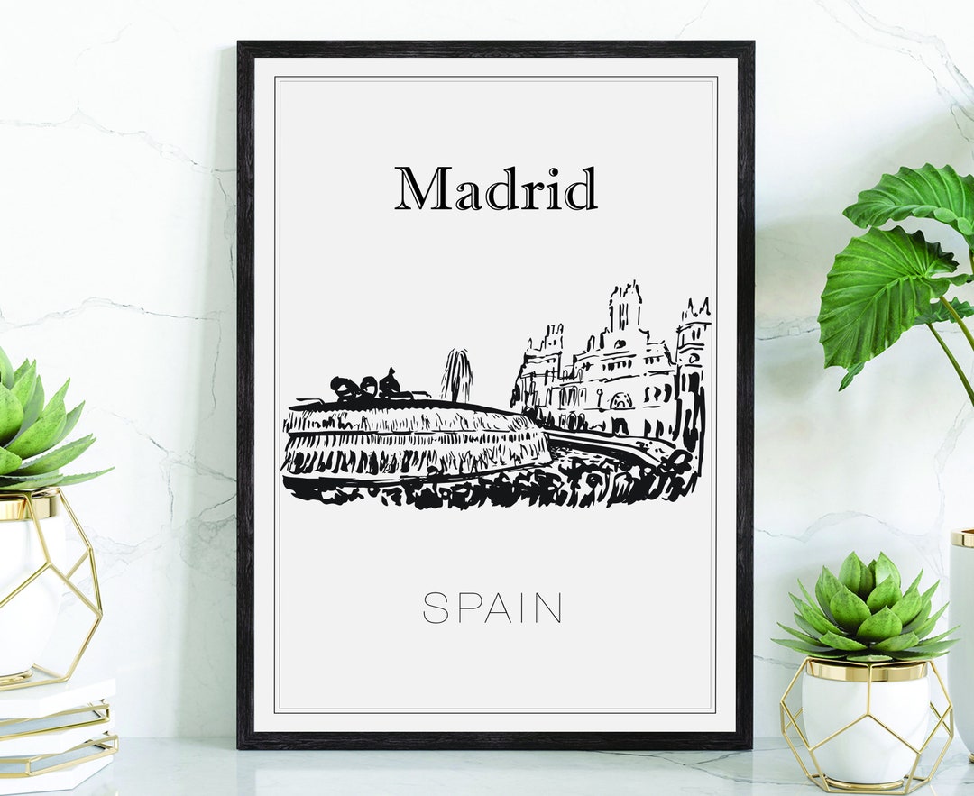 Hand Drawn Poster, Madrid Travel Poster, Spain Madrid Poster Wall Art ...