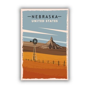 Retro Style Travel Poster, Nebraska Vintage Rustic Poster Print, Home ...