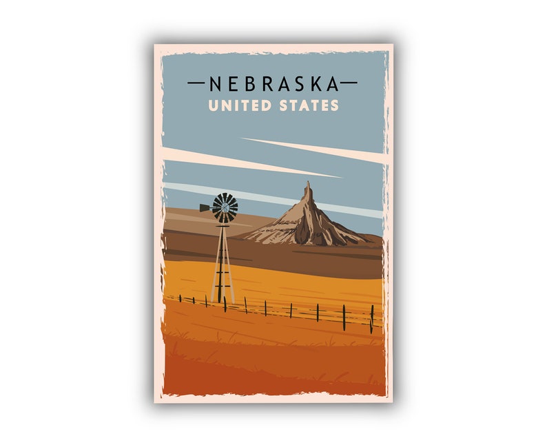 Retro Style Travel Poster, Nebraska Vintage Rustic Poster Print, Home ...