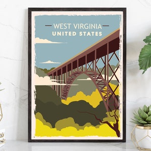 Retro Style Travel Poster, West Virginia Vintage Rustic Poster Print ...