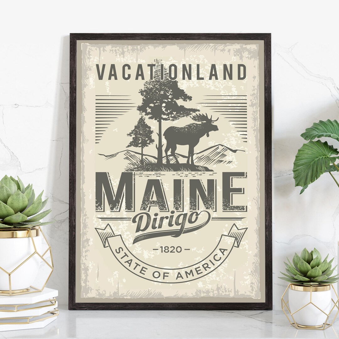 Maine State Symbol Poster, Maine State Poster Print, Maine State Emblem ...
