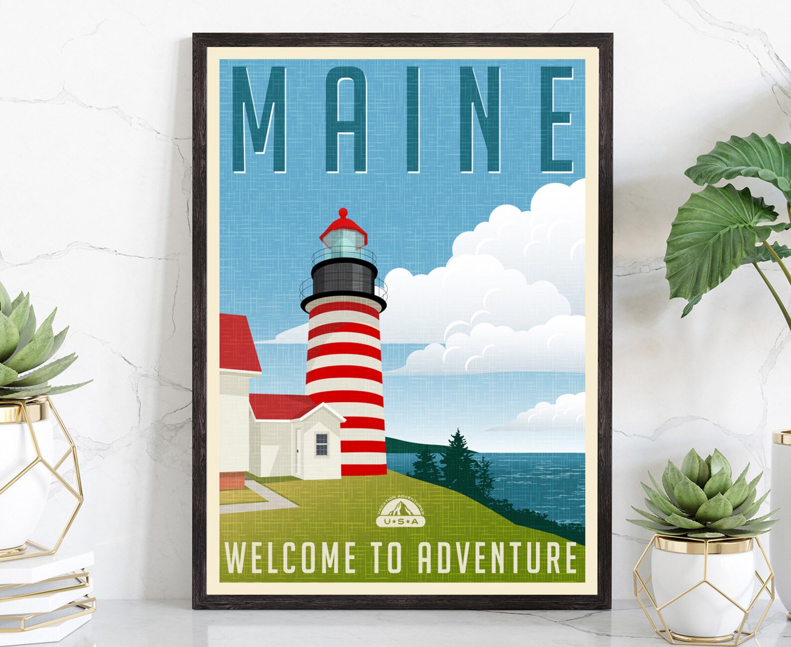 Retro Style Travel Poster, Maine Vintage Rustic Poster Print, Home Wall ...