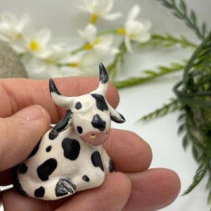 Handmade Cow Ceramic Figurine, Miniature Bull Collectible Figure - Etsy
