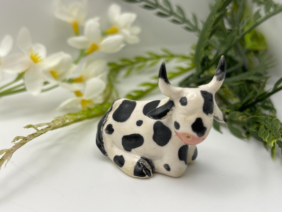 Handmade Cow Ceramic Figurine, Miniature Bull Collectible Figure - Etsy