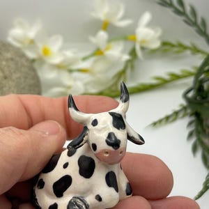 Handmade Cow Ceramic Figurine, Miniature Bull Collectible Figure - Etsy
